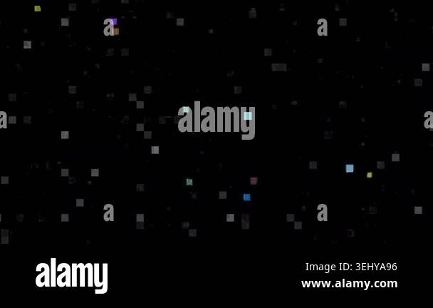 Abstract digital art with scattered colorful squares on a black ...