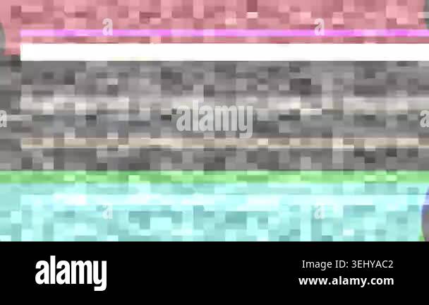 Abstract digital art with horizontal bands of color and pixelated ...