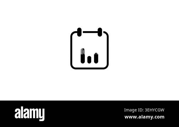 A simple outline icon of a calendar page featuring a bar chart ...