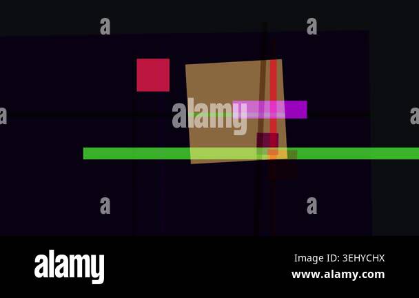 Abstract geometric composition with brown square, red and green lines ...