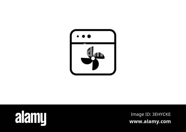 A simple outline icon of a browser window featuring a rotating fan or ...