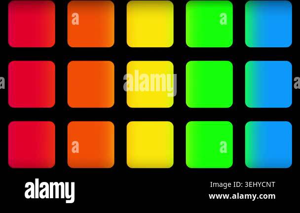 A vibrant grid of sixteen rounded square tiles shows bright multicolor ...