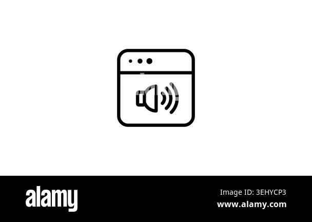 A simple outline icon of a browser window combined with a speaker or ...