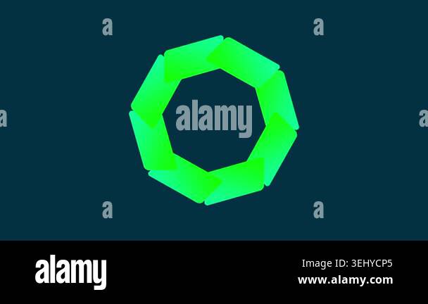 A circular icon of bright lime green spinning triangular shards glows ...