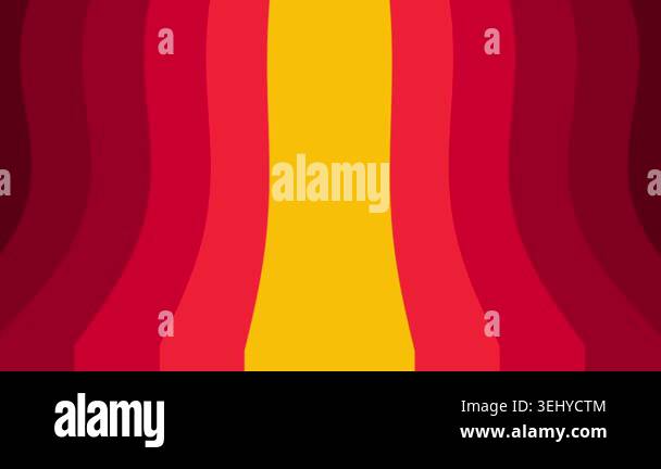 Curved red and yellow concentric bands bow outward symmetrically on a ...