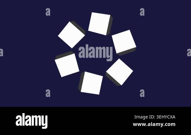 A ring of white 3D cube shapes arranged in a circular formation floats ...