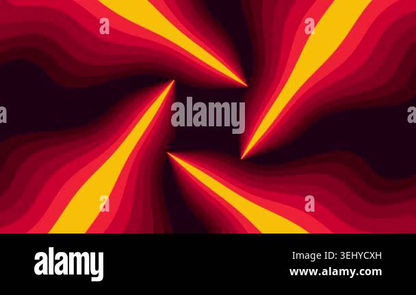 Sharp red and yellow angular lines spiral and rotate outward from the ...