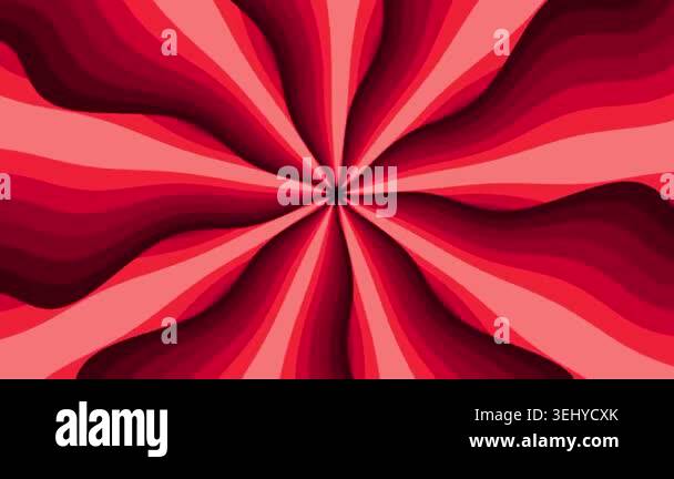 A pink and red starburst radiates symmetrical petal-like stripes from ...
