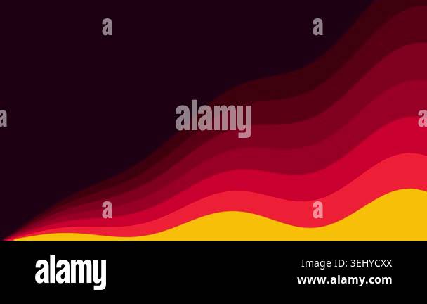 Layered red orange and yellow wave shapes rise organically on a dark ...