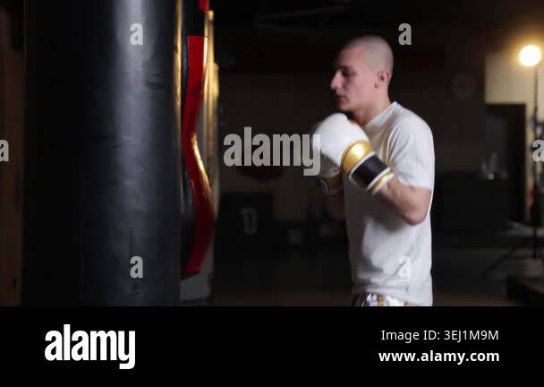 Professional athlete training kickboxing and muay thai, kicking and ...
