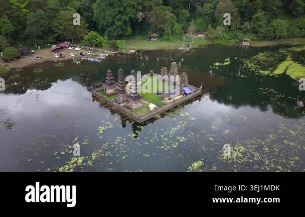 Aerial View of Pura Ulun Danu Tamblingan Temple on Lake, Bali Stock ...
