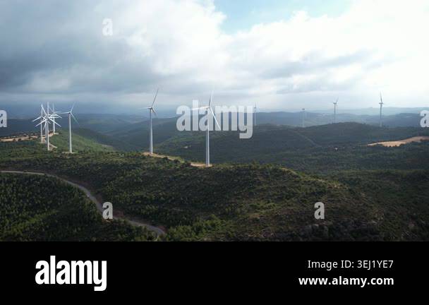 Drone footage of windmills generating clean energy in Catalonia, Spain ...