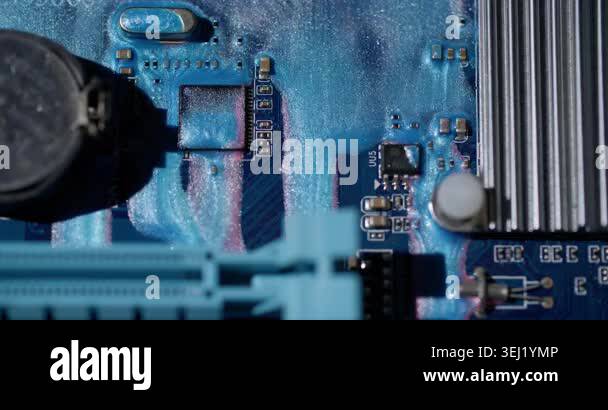 Pigment defocused leak. Microprocessor details. Sparkling blue ink ...