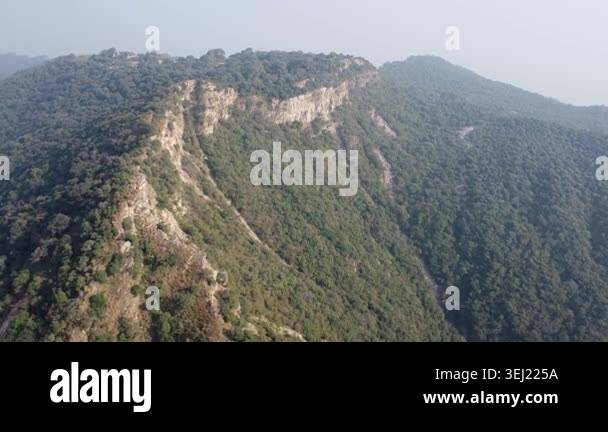 Aerial view of tilla jogian mountain ridge in pakistan showing steep ...
