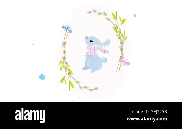 Cute Easter bunny animation watching butterflies in a spring floral ...