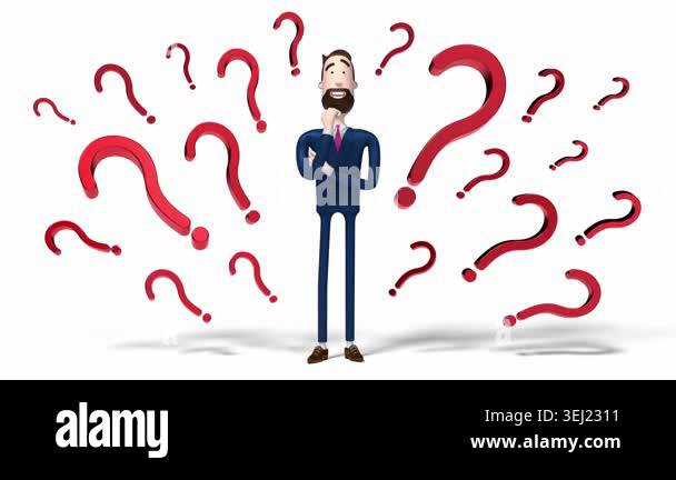 Cartoon Businessman and Question Marks - Problem Concept Stock Video ...