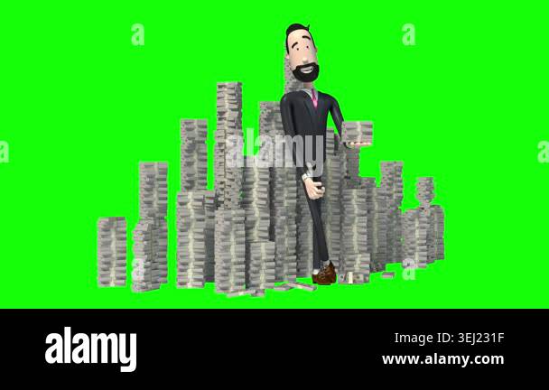 Cartoon Businessman and Money - Wealth Concept Stock Video Footage - Alamy