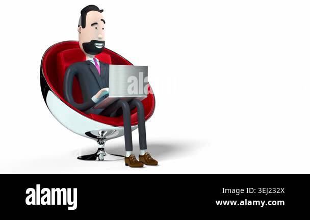 Cartoon Businessman Working on Laptop - Office Concept Stock Video ...