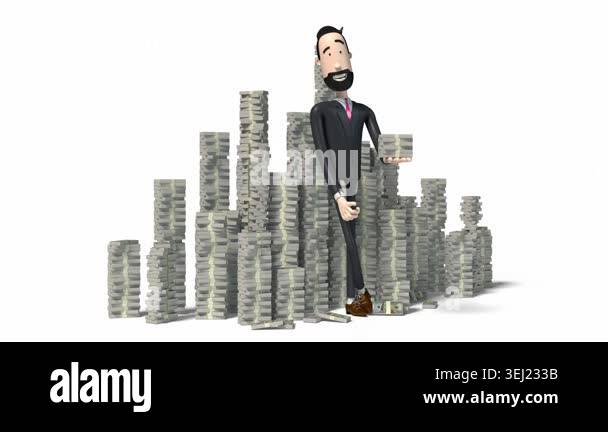 Cartoon Businessman and Money - Wealth Concept Stock Video Footage - Alamy