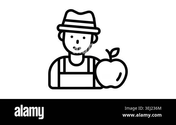 Grab this handy outline icon animation of farmer with an apple Stock ...