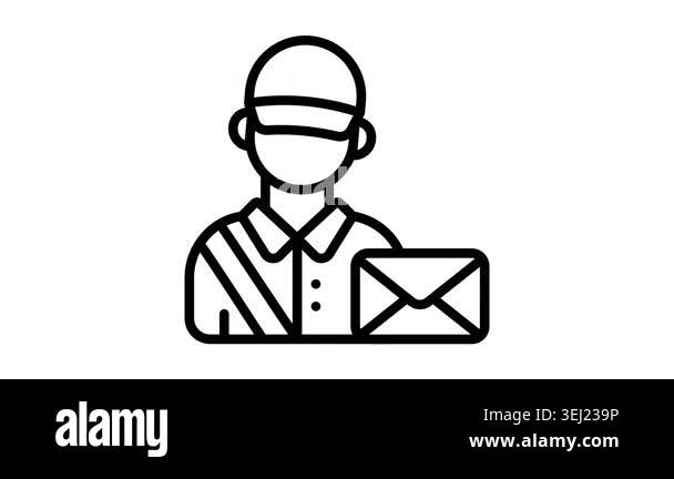Visually appealing line style icon animation showing postman character ...