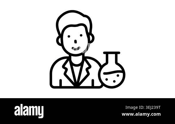 Check out premium line icon animation of male scientist with chemical ...