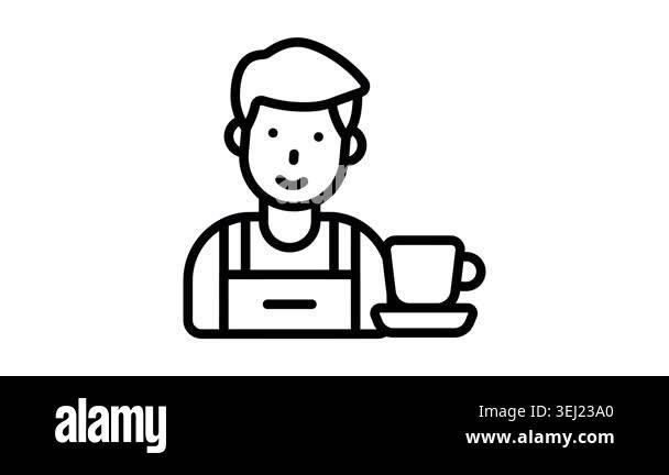 Here is a trendy outline style icon animation of barista with coffee ...