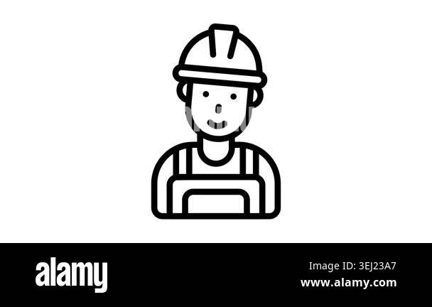 A handy outline style icon animation depicting industrial worker avatar ...
