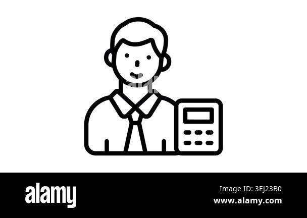 Ready to use line icon animation of accountant with calculator Stock ...