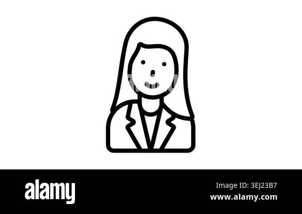 Ready to use line icon animation showing female employee character ...