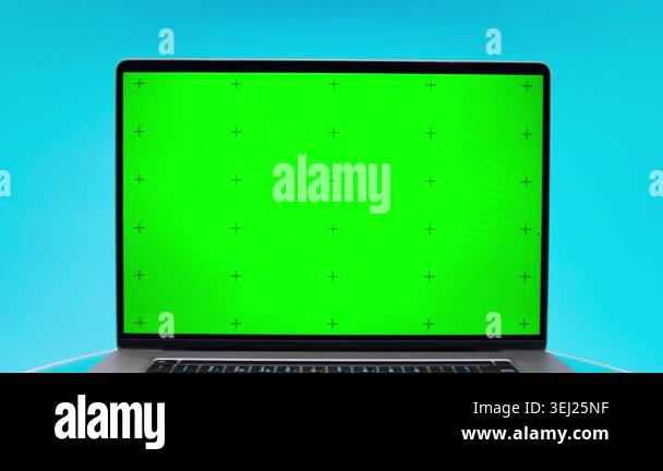Open laptop with chroma key green screen for digital mockup, video ...