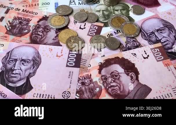 Mexican paper money, peso in various denominations. Mexican money Stock ...