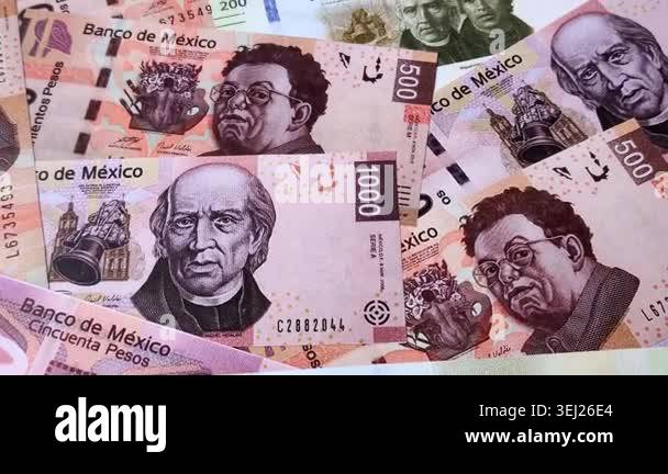 Mexican paper money, peso in various denominations. Mexican money Stock ...