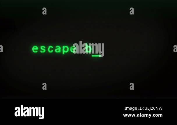 Escape pack text typing on display screen. Searching with retro monitor ...