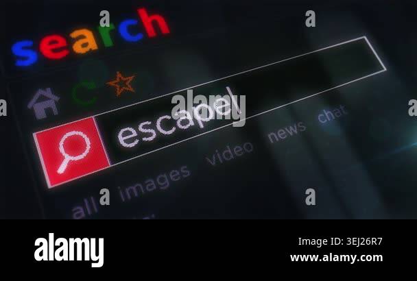 Escape pack text typing on browser screen. Searching internet with ...
