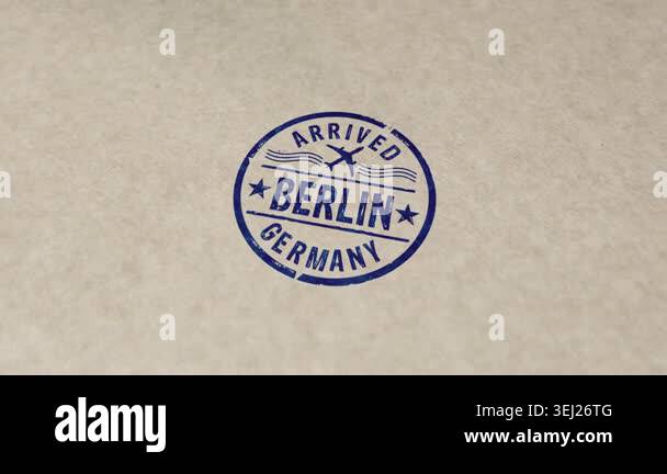Berlin Germany arrived stamp and hand stamping impact animation. Flight ...