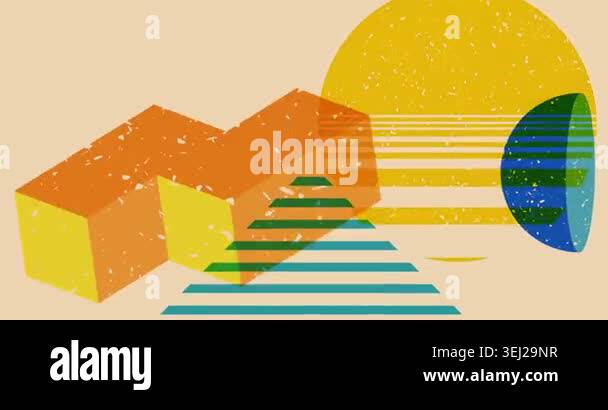 Colorful geometric shapes animation. Object in trendy riso graph design ...