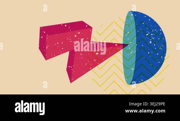 Colorful geometric shapes animation. Object in trendy riso graph design ...