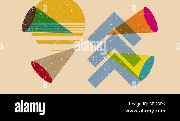 Colorful geometric shapes animation. Object in trendy riso graph design ...