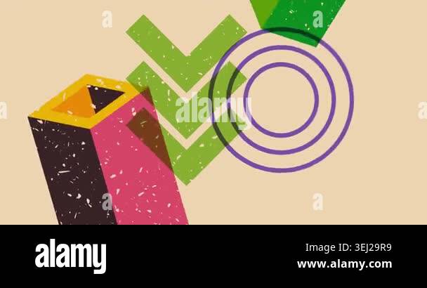 Colorful geometric shapes animation. Object in trendy riso graph design ...
