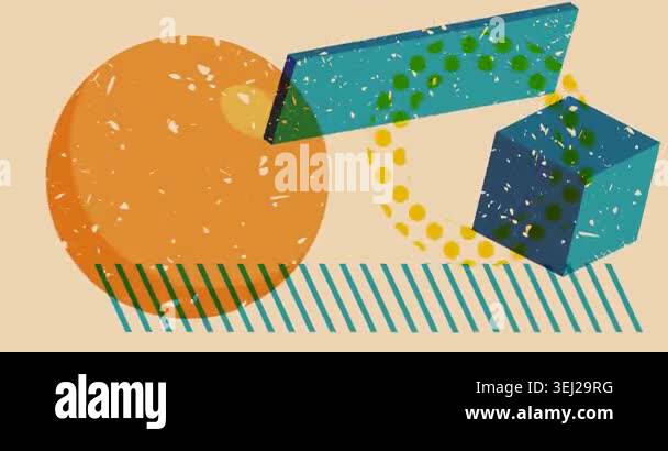 Colorful geometric shapes animation. Object in trendy riso graph design ...