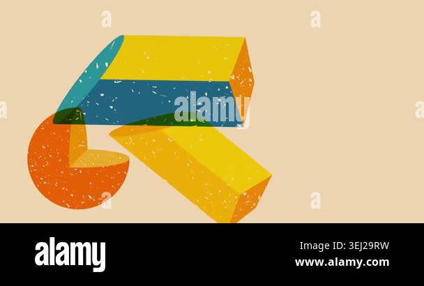 Colorful geometric shapes animation. Object in trendy riso graph design ...