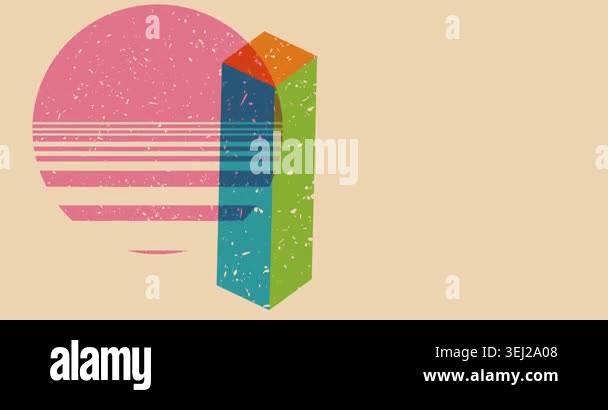 Colorful geometric shapes animation. Object in trendy riso graph design ...