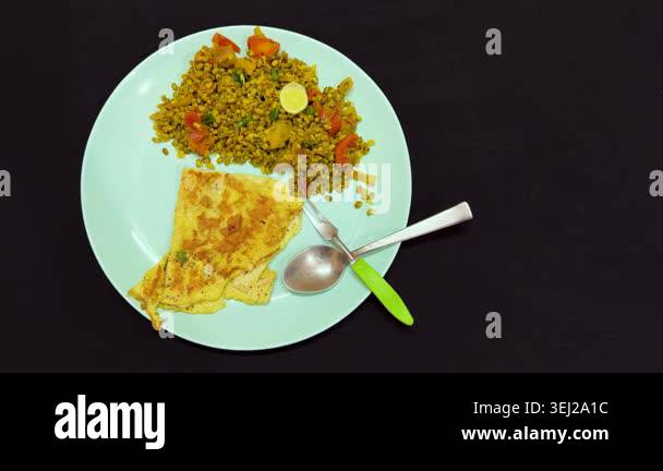 healthy homemade breakfast plate with omelette and sprouted moong salad ...
