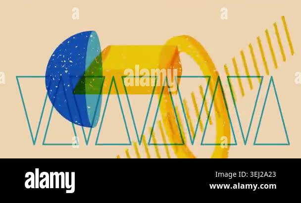 Colorful geometric shapes animation. Object in trendy riso graph design ...