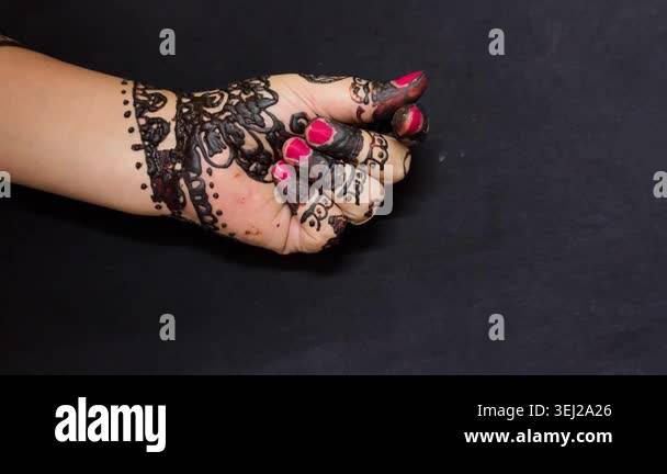 traditional indian mehendi ceremony concept with decorated female hand ...