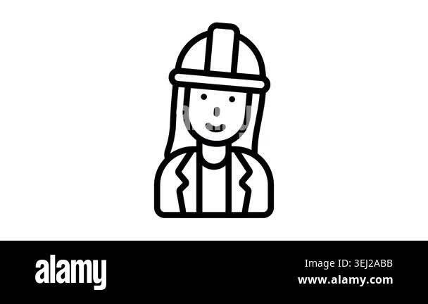 Easy to edit line icon animation depicting female engineer character ...