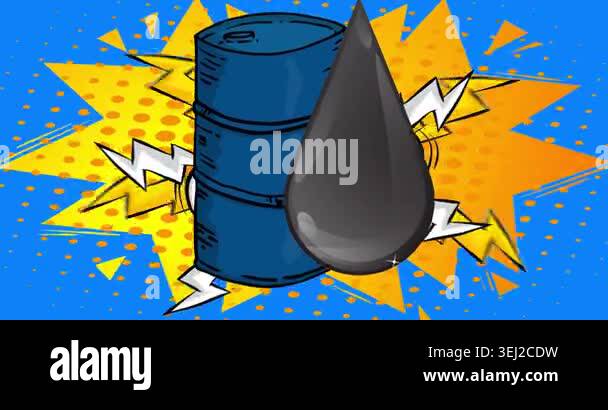 Cartoon Oil Barrel and Oil Drop, comic book Oil Industry video. Retro ...