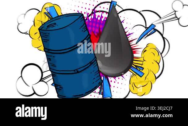 Cartoon Oil Barrel and Oil Drop, comic book Oil Industry video. Retro ...