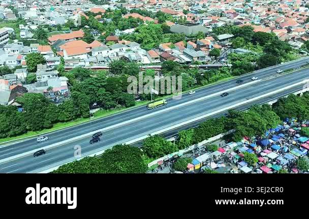 Aerial View of Urban Highways and Residential Areas, Aerial view from a ...